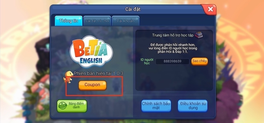 Hướng dẫn sử dụng mã Coupon trải nghiệm luyện nói tiếng Anh cùng Betia English